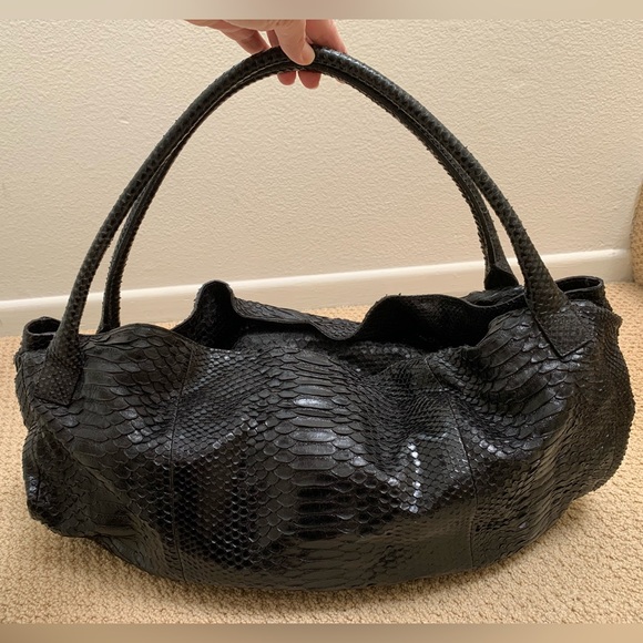 Devi Kroell | Bags | Devi Kroell Black Python Snake Skin Roman Handbag ...